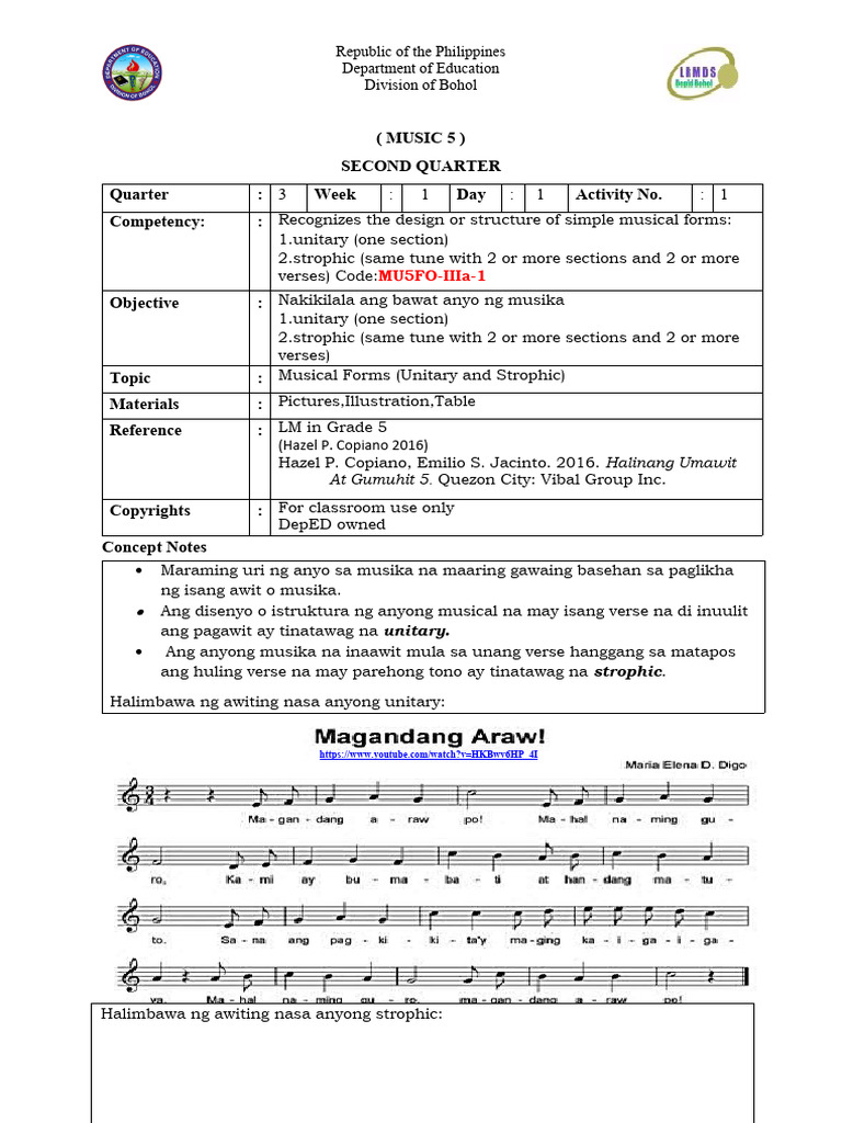 MUSIC 5 Q3 LAS WEEK 1 Final | PDF MUSIC 5 Q3 LAS WEEK 1 Final | PDF