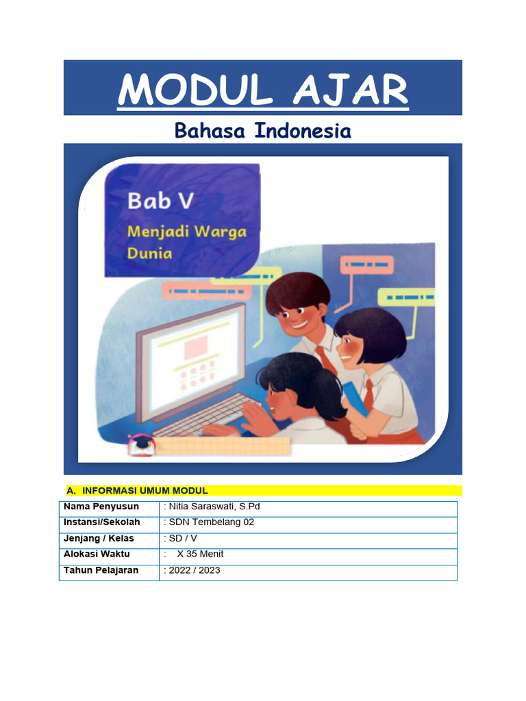 Modul Ajar Bahasa Indonesia Kelas 5 | PDF