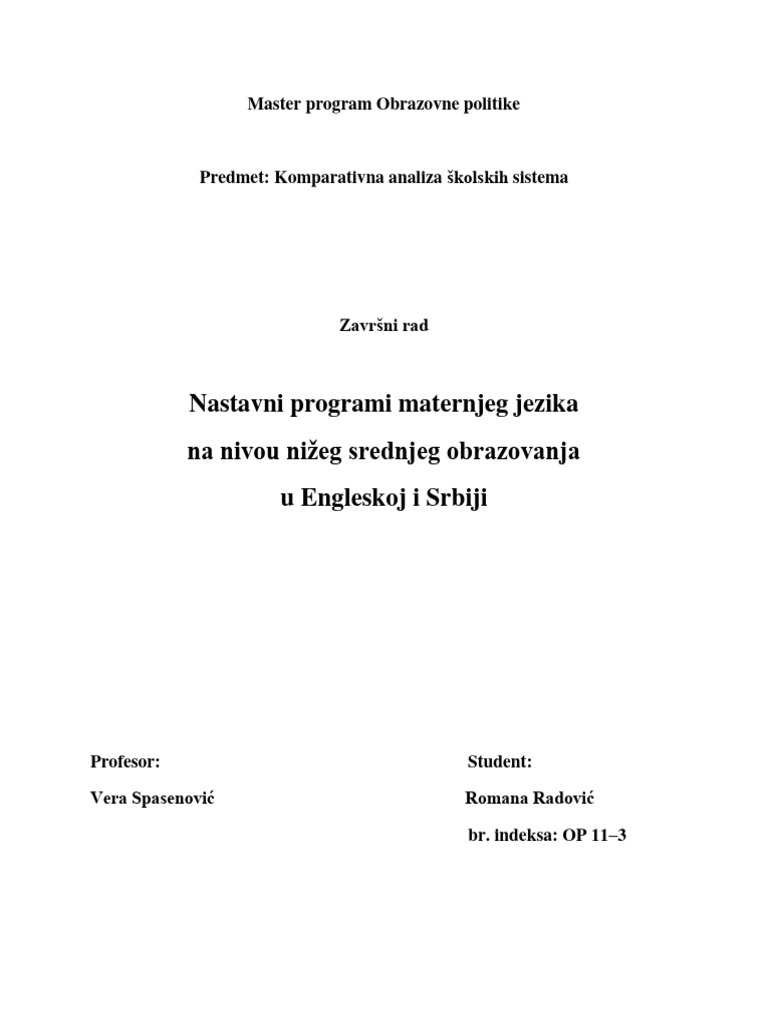 Nastavni Programi Maternjeg Jezika | PDF