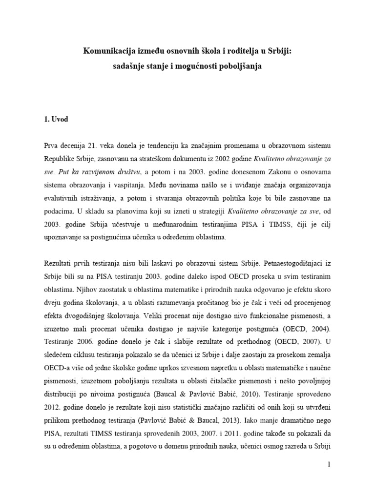 Komunikacija Između Osnovnih škola I Roditelja U Srbiji Pdf