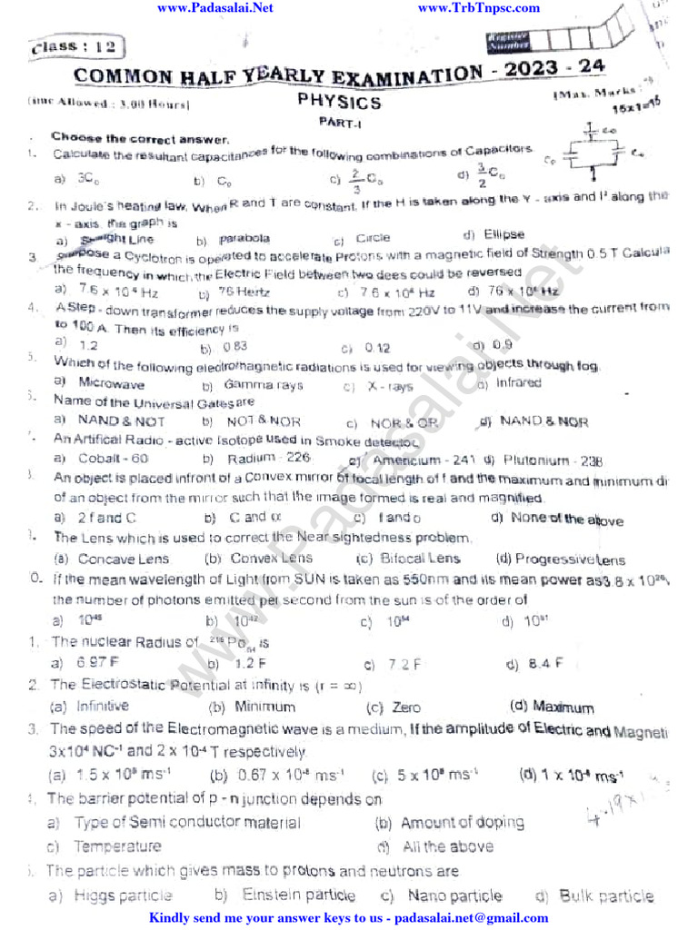 12th Physics EM Half Yearly Exam 2023 Question Paper Villupuram District English Medium PDF ...