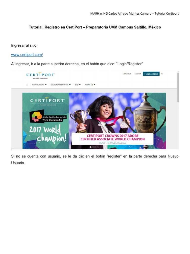 Tutorial Registro Certiport | PDF | Ventana (informática) | Software