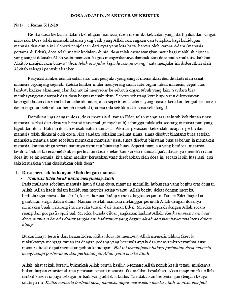 Dosa Adam Dan Anugerah Yesus | PDF | Ilmu Sosial | Filsafat