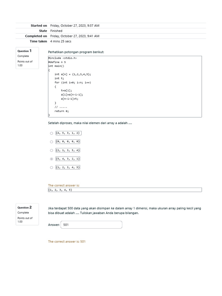 LATIHAN #7 Array 1D Attempt Review | PDF