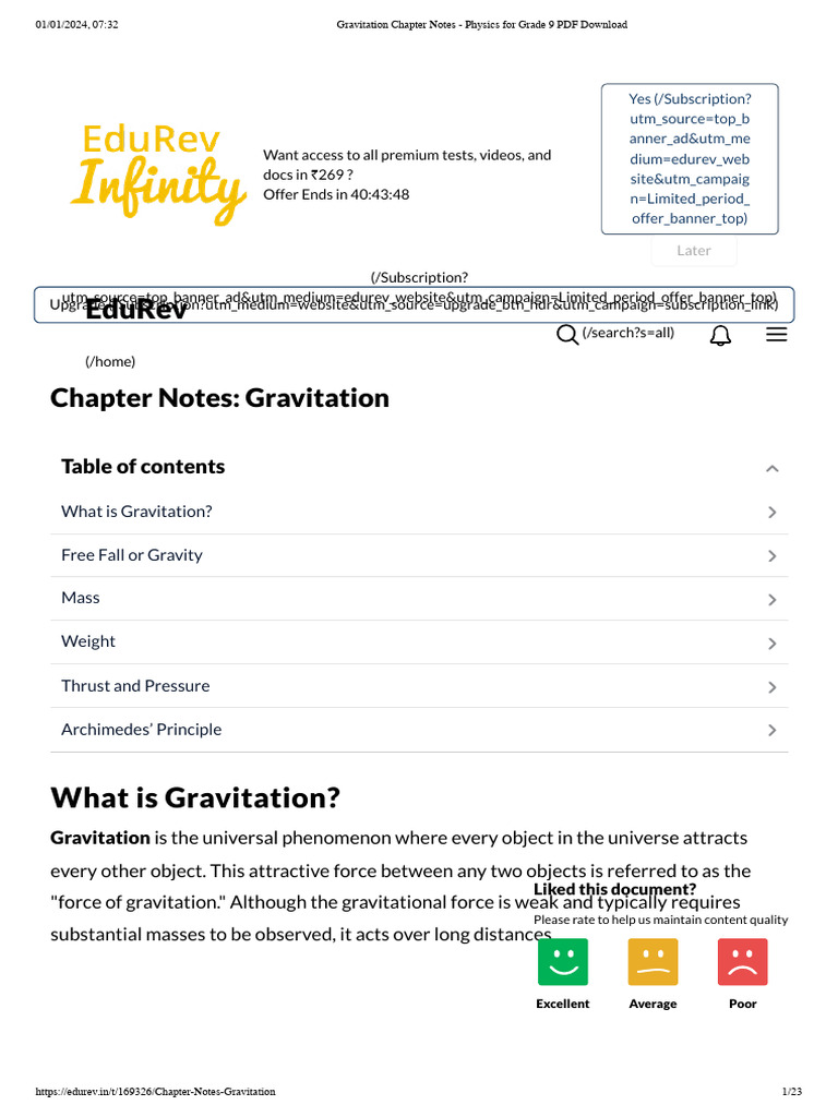 Gravitation Chapter Notes - Physics For Grade 9 PDF Download | PDF ...