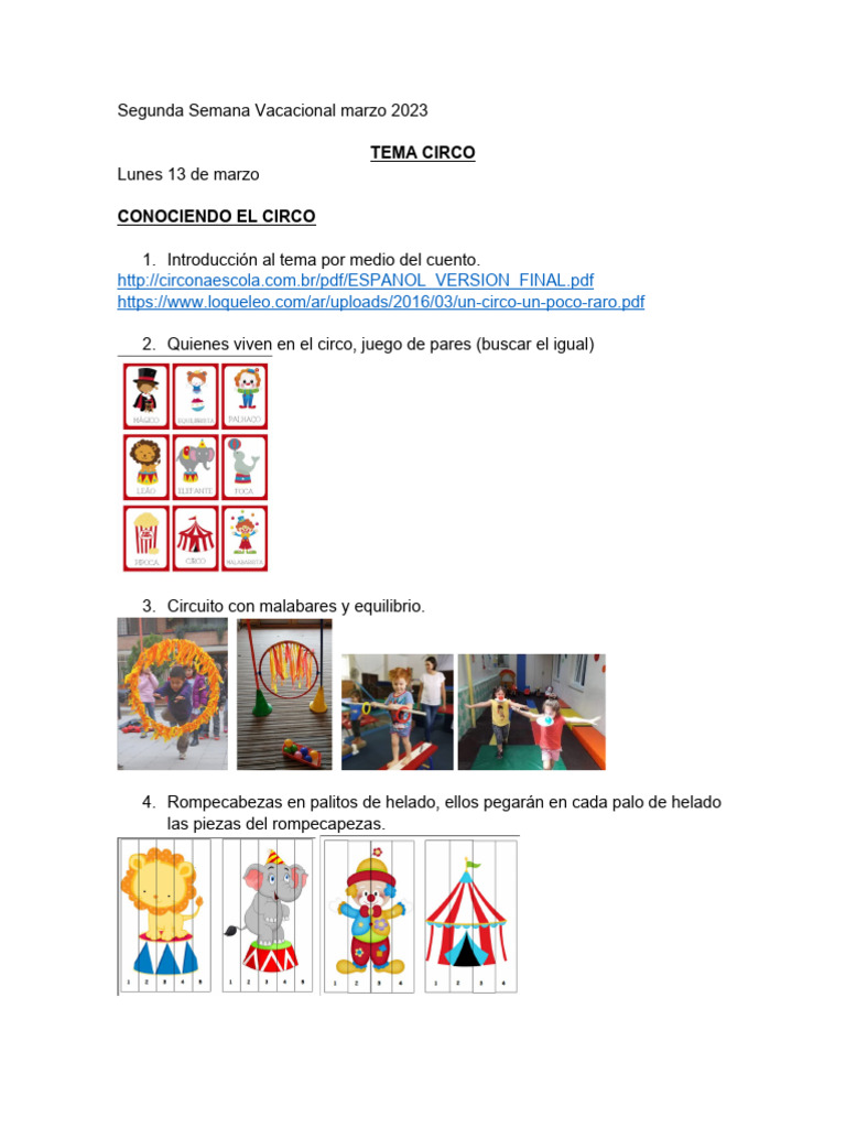 Actividades Circo para Niños 2023 | PDF