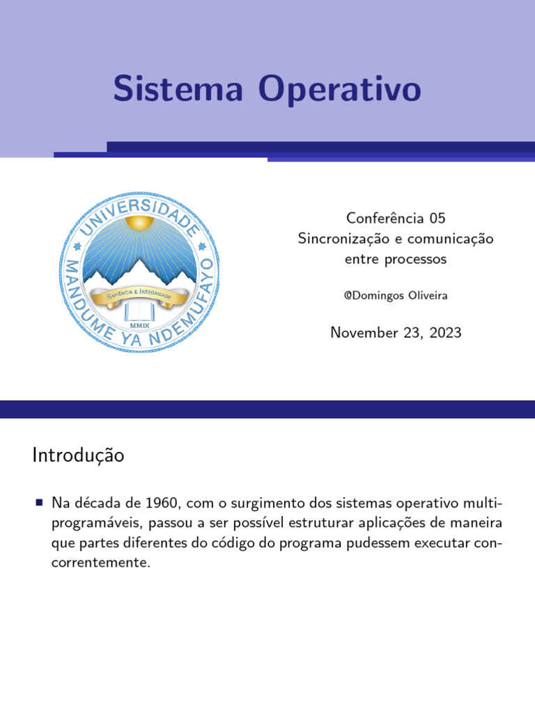 Confere Ncia 05 - Sincronizac A o e Comunicac A o Entre Processos | PDF | Sistema operacional ...