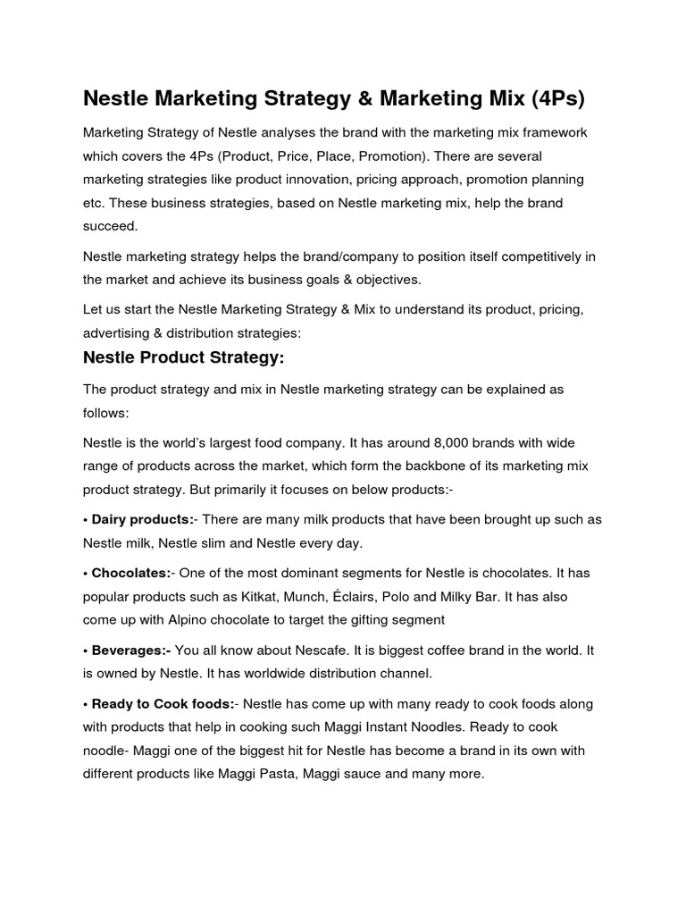 Nestle Marketing Strategy Marketing Mix 4Ps PDF | PDF | Nestlé | Marketing