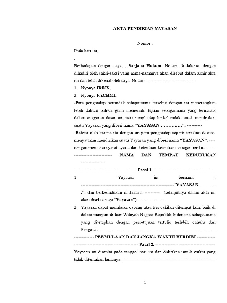 Akta Pendirian Yayasan Pdf