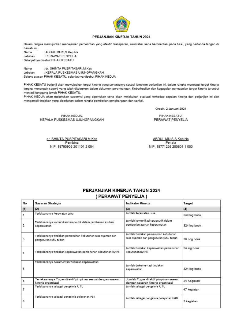 Muis Format Perjanjian Kinerja Perawat Penyelia | PDF