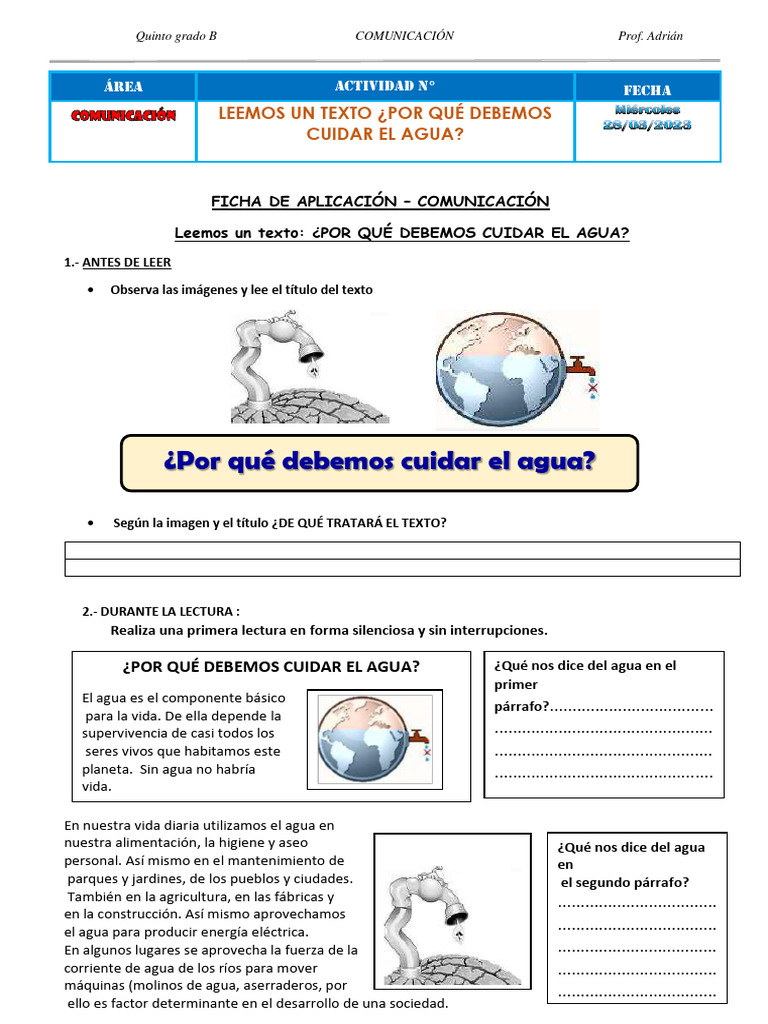 Lectura El Agua | PDF | Agua | Riego