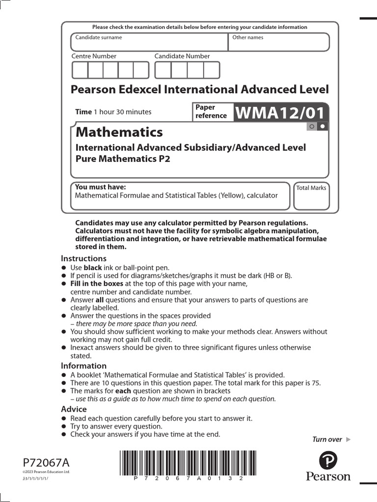 Pure Mathematics P2 Exam Instructions | PDF | Mathematics | Circle