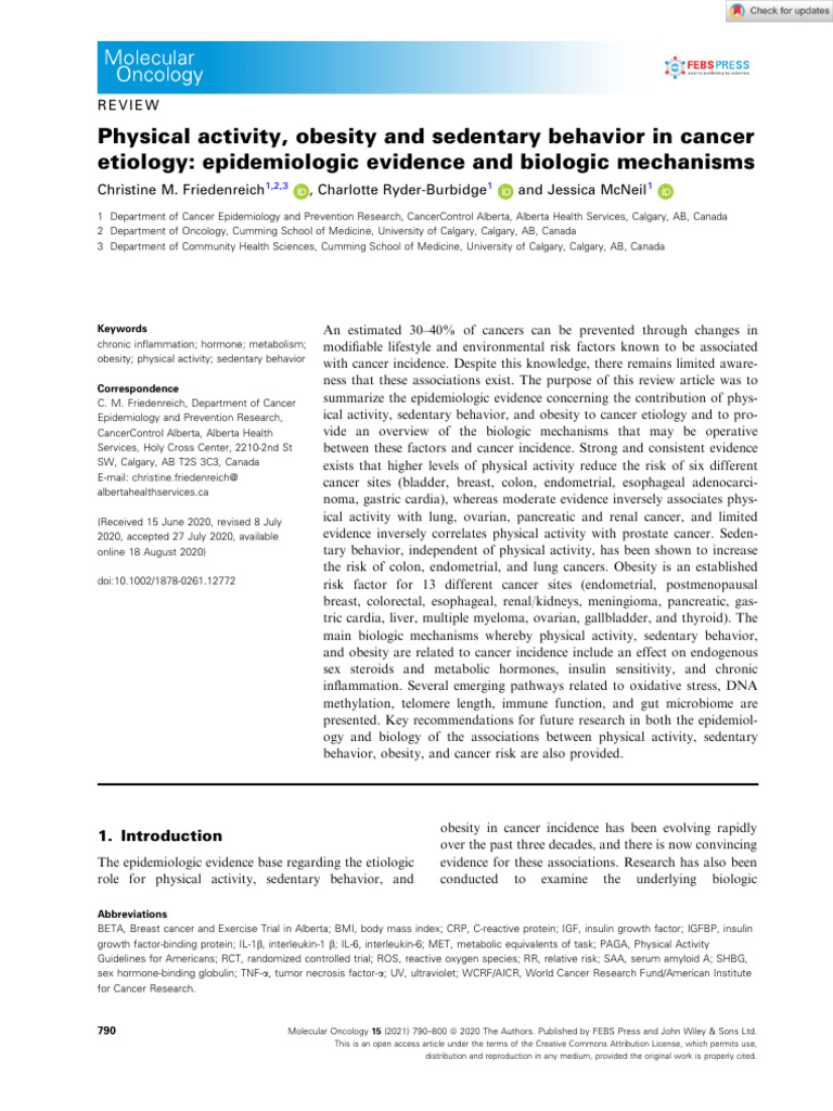 Molecular Oncology - 2020 - Friedenreich - Physical Activity Obesity and Sedentary Behavior in ...