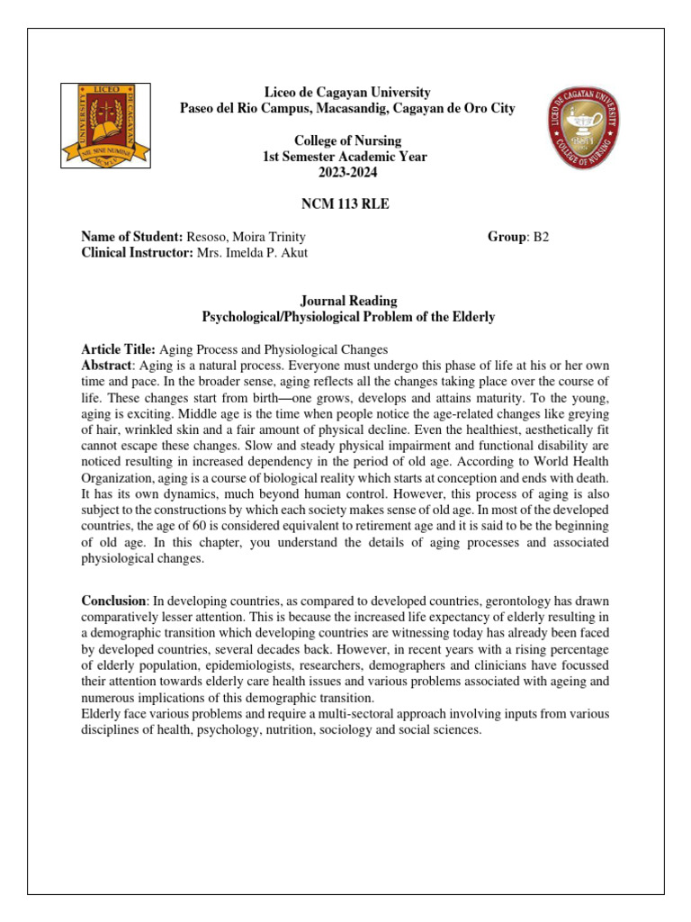 Journal-Reading-Elderly Clients | PDF | Ageing | Psychology