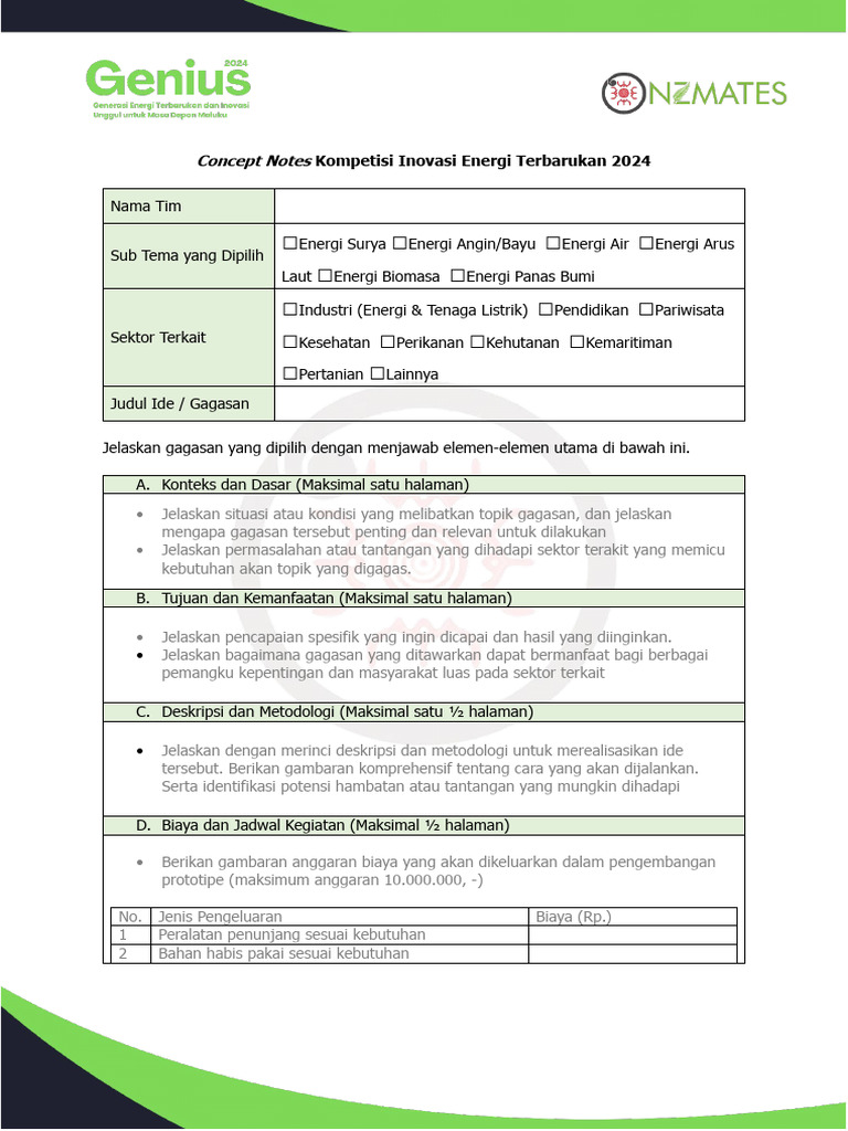 Template Concept Notes - Kompetisi Inovasi GENIUS 2024 | PDF | Seni
