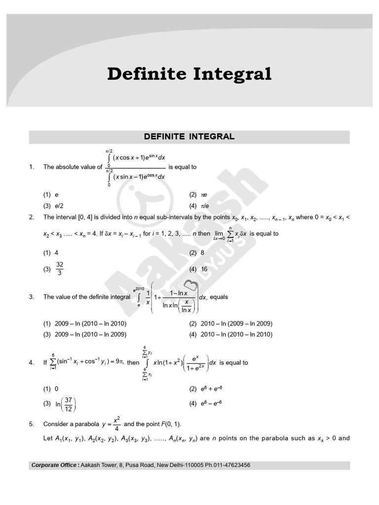 XII 8. Definite Integral Question | PDF | Function (Mathematics) | Trigonometric Functions