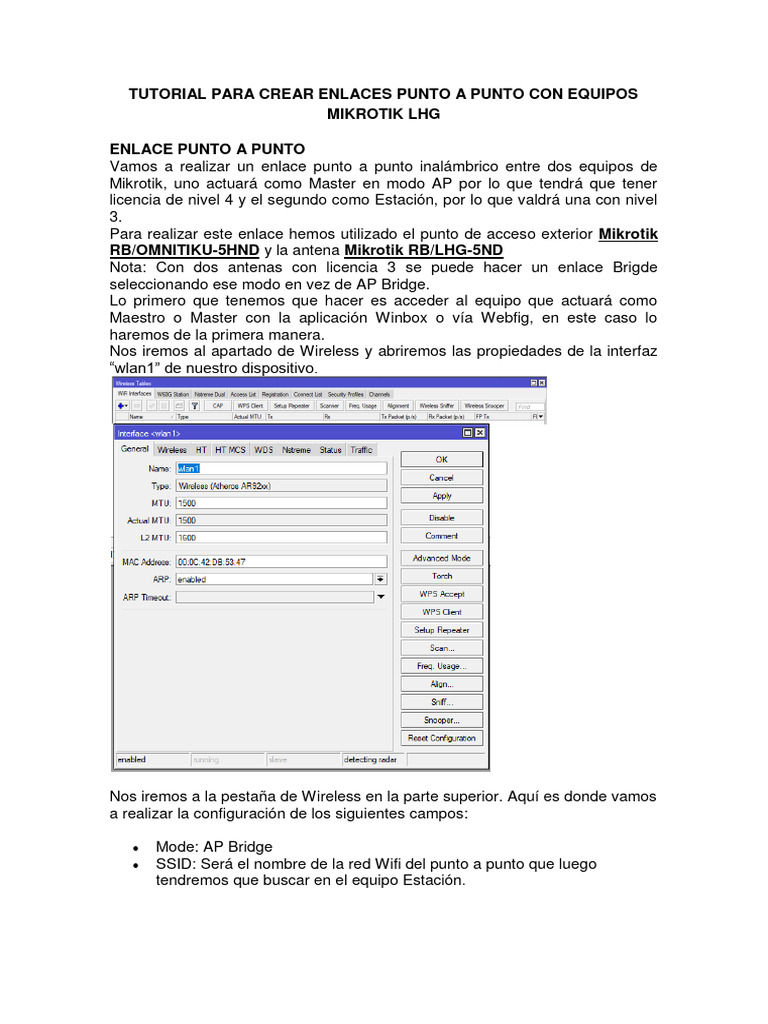 Tutorial para Crear Enlaces Punto A Punto Con Equipos Mikrotik LHG | PDF | Punto de acceso ...