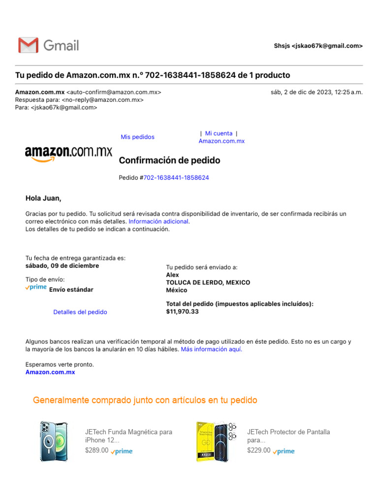 Tu Pedido de Amazon - Com.mx N.º 702-1638441-1858624 de 1 Producto | PDF | Industrias de ...