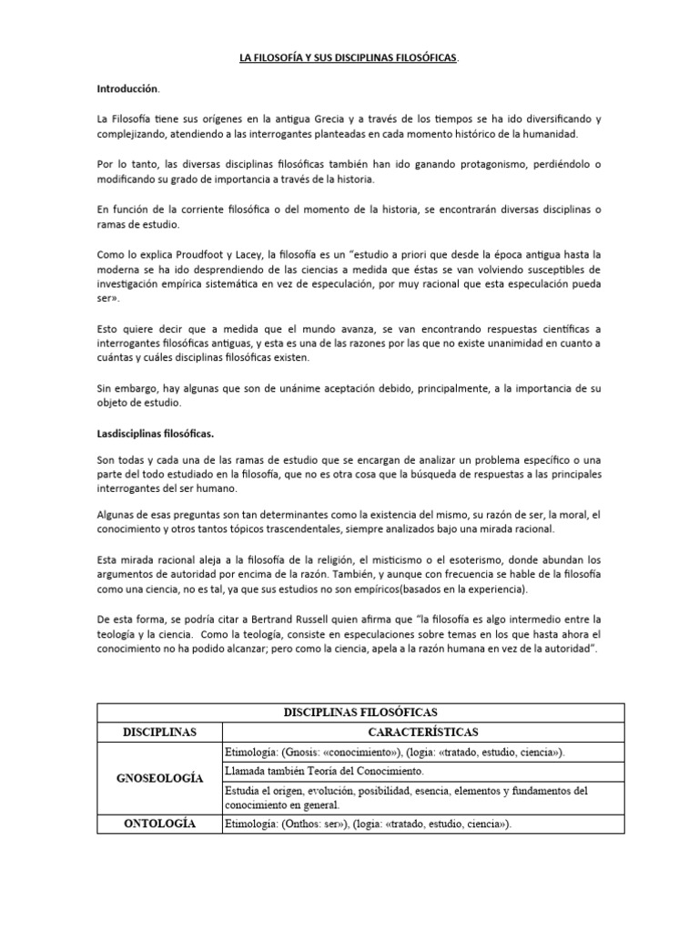 Ramas y disciplinas de la filosofía | PDF | Filosofía