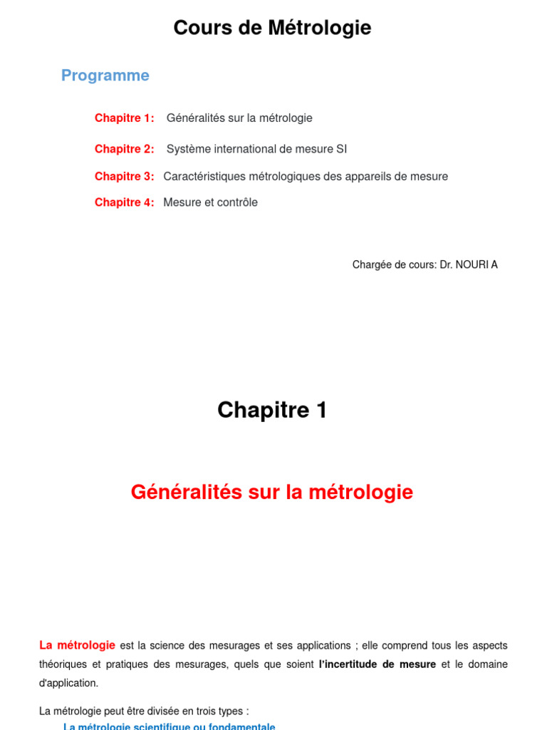 Introduction à la Métrologie | PDF | Métrologie | Mètre