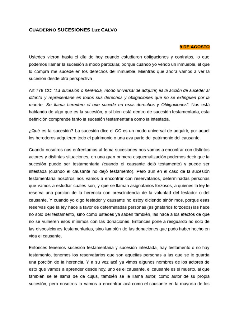 CUADERNO SUCESIONES 2021 - Luz CALVO | PDF | Herencia | Intestacy