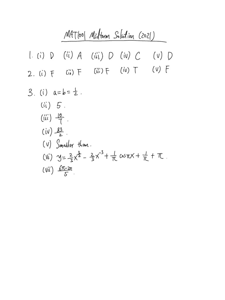 MAT1001 Midterm 2021 Solutions | PDF | Complex Analysis | Mathematical Relations