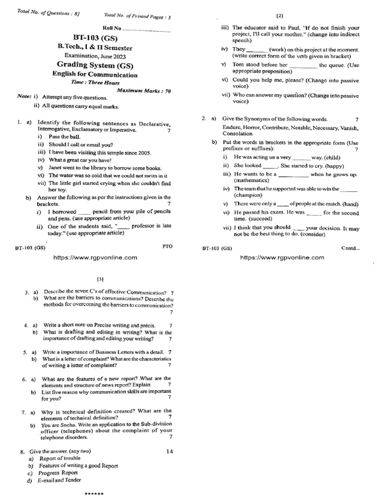 BT 103 English For Communication Jun 2023 | PDF