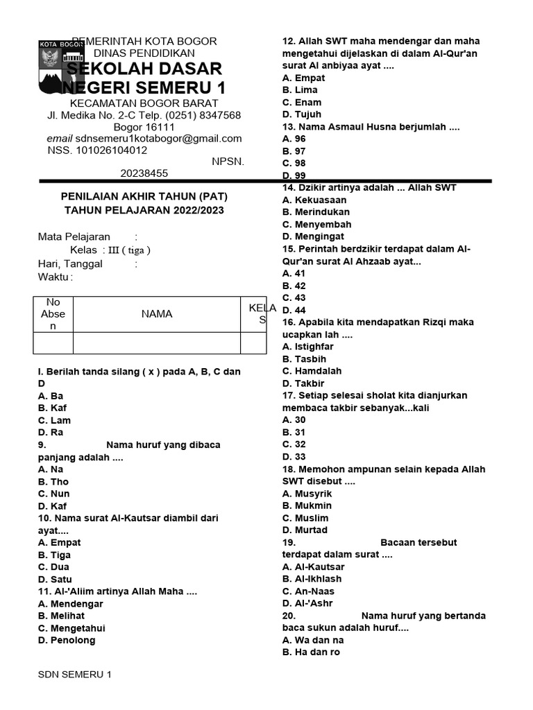 Kop Soal Pat-1 | PDF