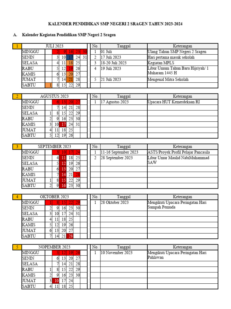 Kalender Pendidikan SMP 2023-2024 | PDF