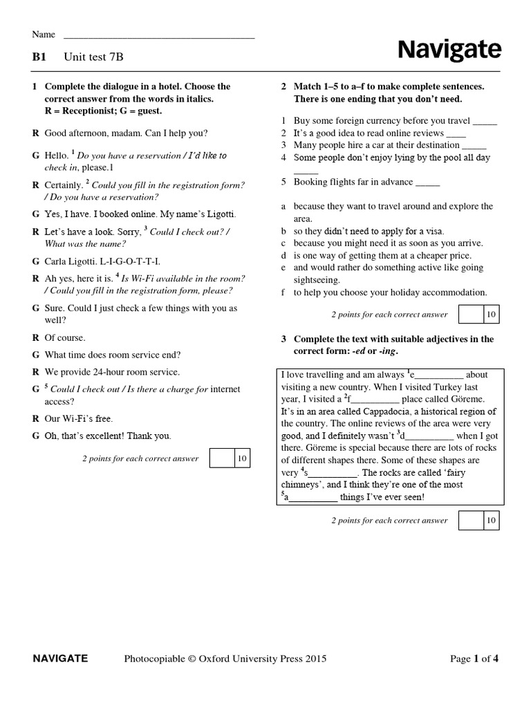 Unit Test 7B | PDF | Bedroom | Transport