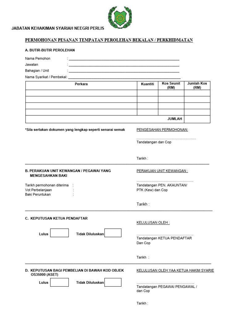 Borang Permohonan Pesanan Tempatan LO | PDF