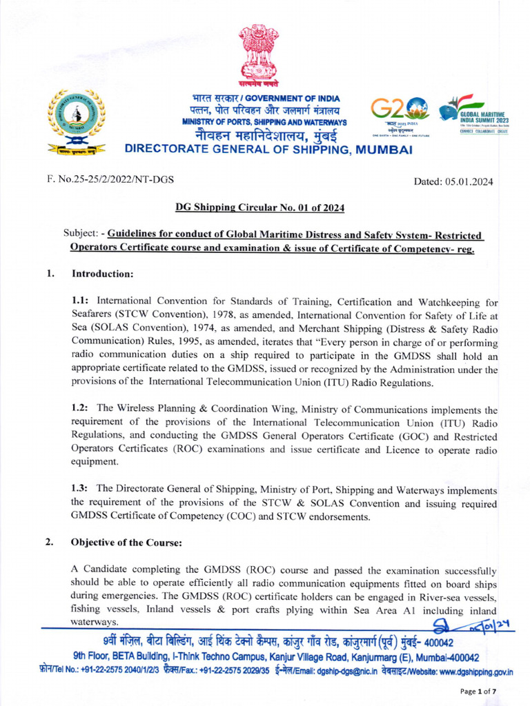 DGSCircularNo01of2024dated05012024 ROCGuidelines | PDF | Transport | Oceans