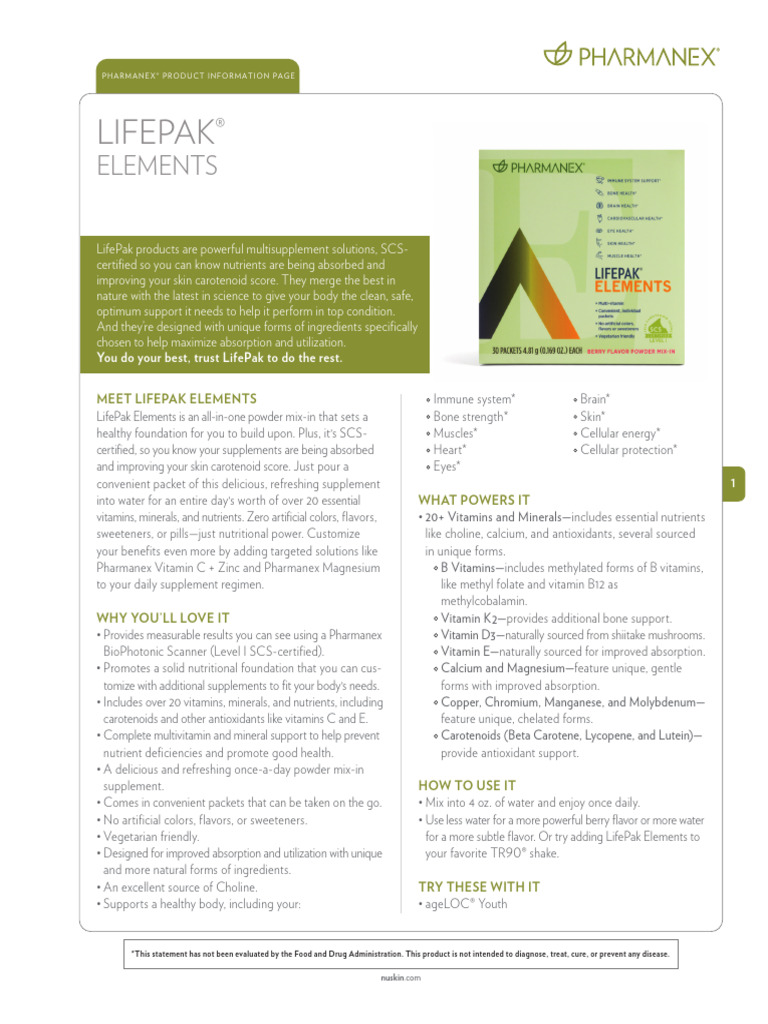 LifePak Elements Product Info | PDF | Vitamin | Dietary Supplements