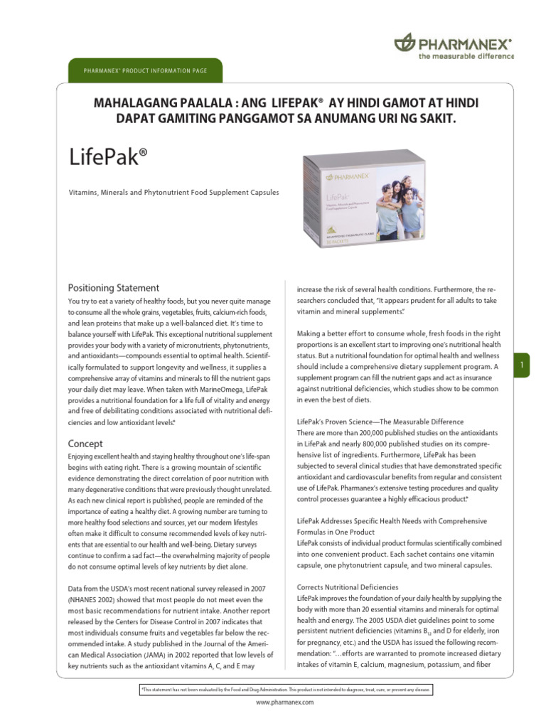 Lifepak Updated PIP 2020 NSPH | PDF | Nutrients | Dietary Supplements