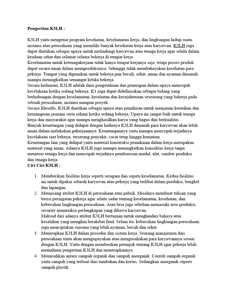 Pengertian K3LH | PDF