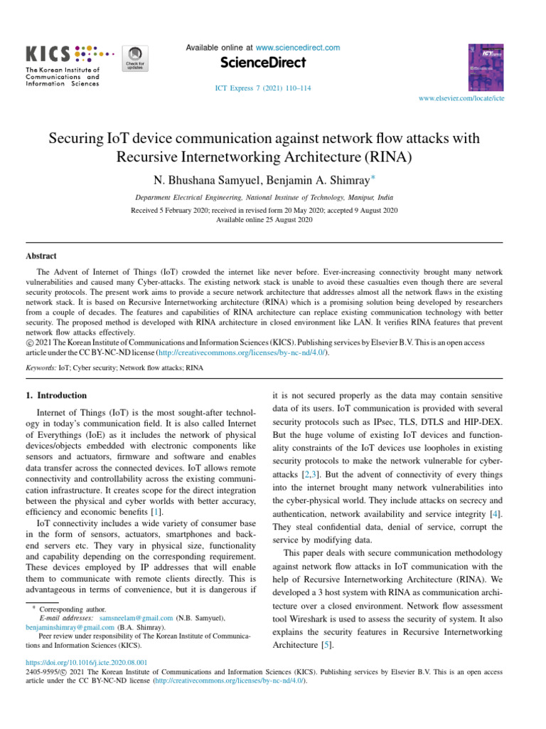 Securing Iot Device Communication Against Network Flow Attacks With Recursive Internetworking ...