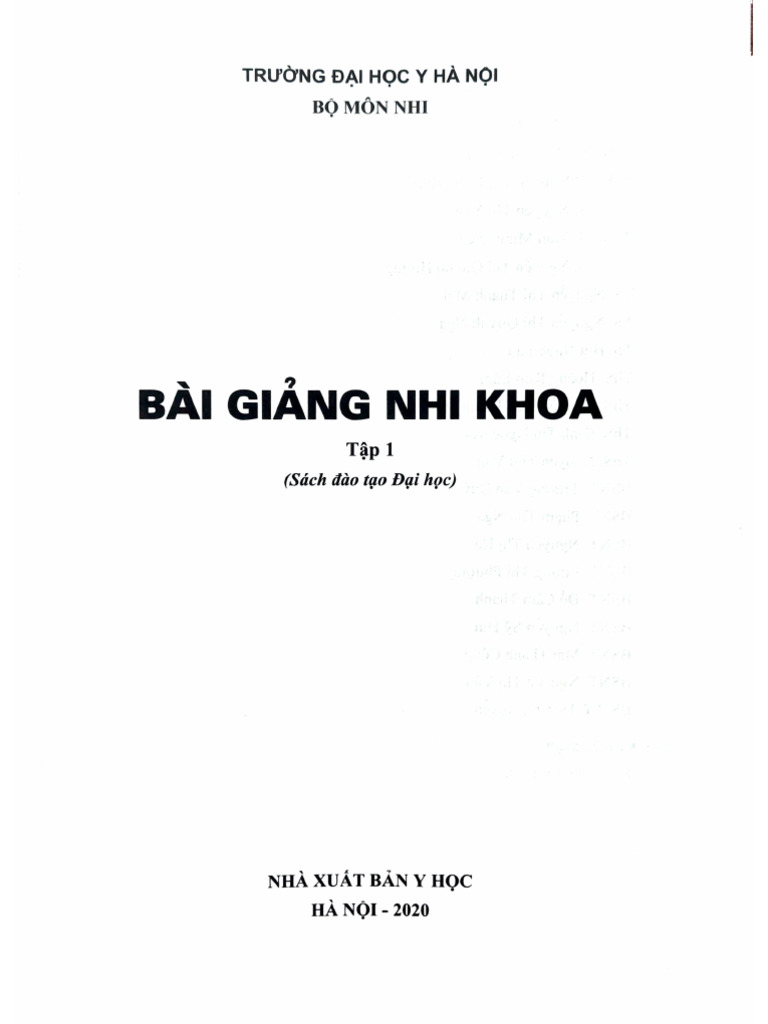 Bai Giang Nhi Khoa Tap 1 - DHYHN - 2020 | PDF