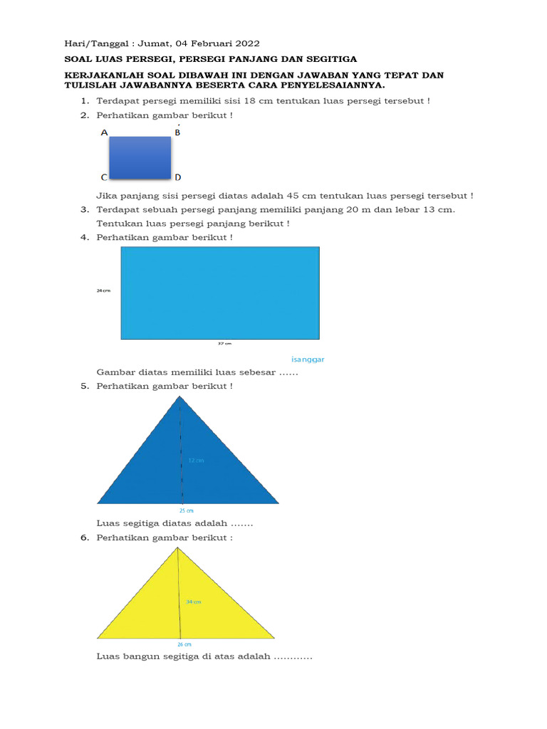 Soal MTK LUAS Bangun Datar | PDF | Ilmu Sosial | Griya & Taman