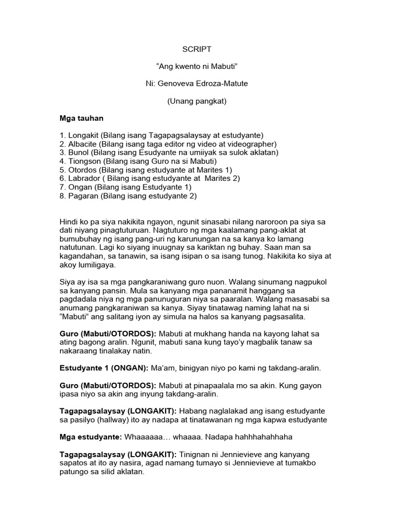 Ang Kwento Ni Mabuti (Unang Pangkat) | PDF