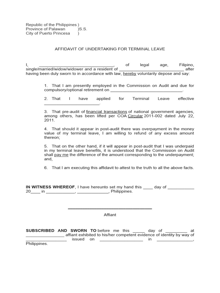 Affidavit of Undertaking For Terminal Leave | PDF