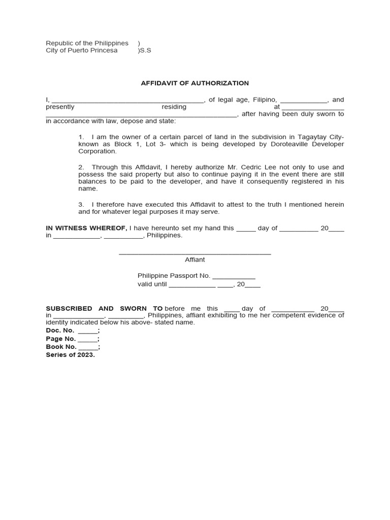 Affidavit of Authorization | PDF