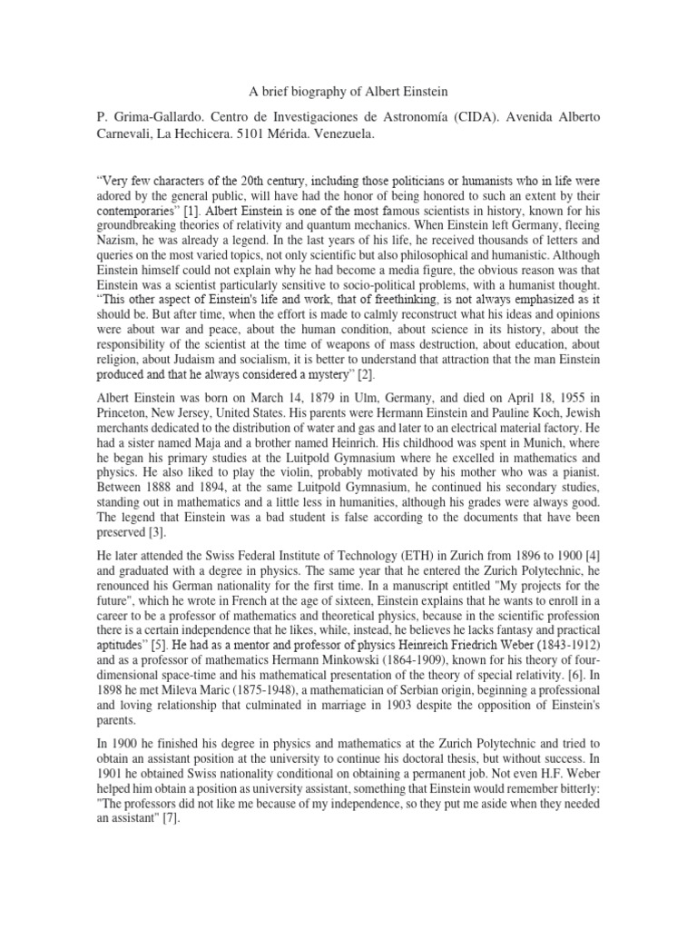 Albert Einstein: A Brief Biography | PDF | Albert Einstein | Theory Of ...