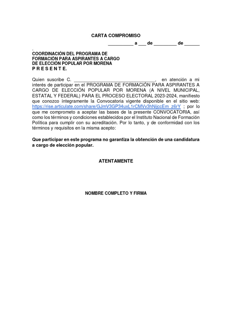 Carta Compromiso NO Obtencioon Candidatura. | PDF