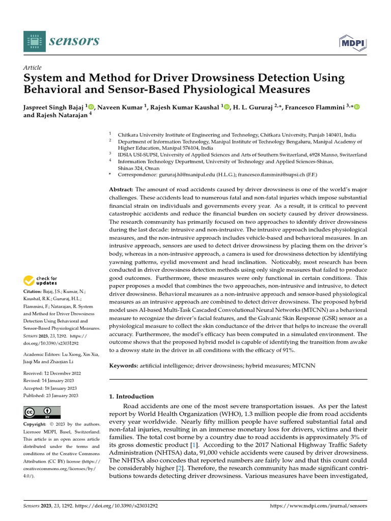Sensors 23 01292 v2 | PDF | Traffic Collision