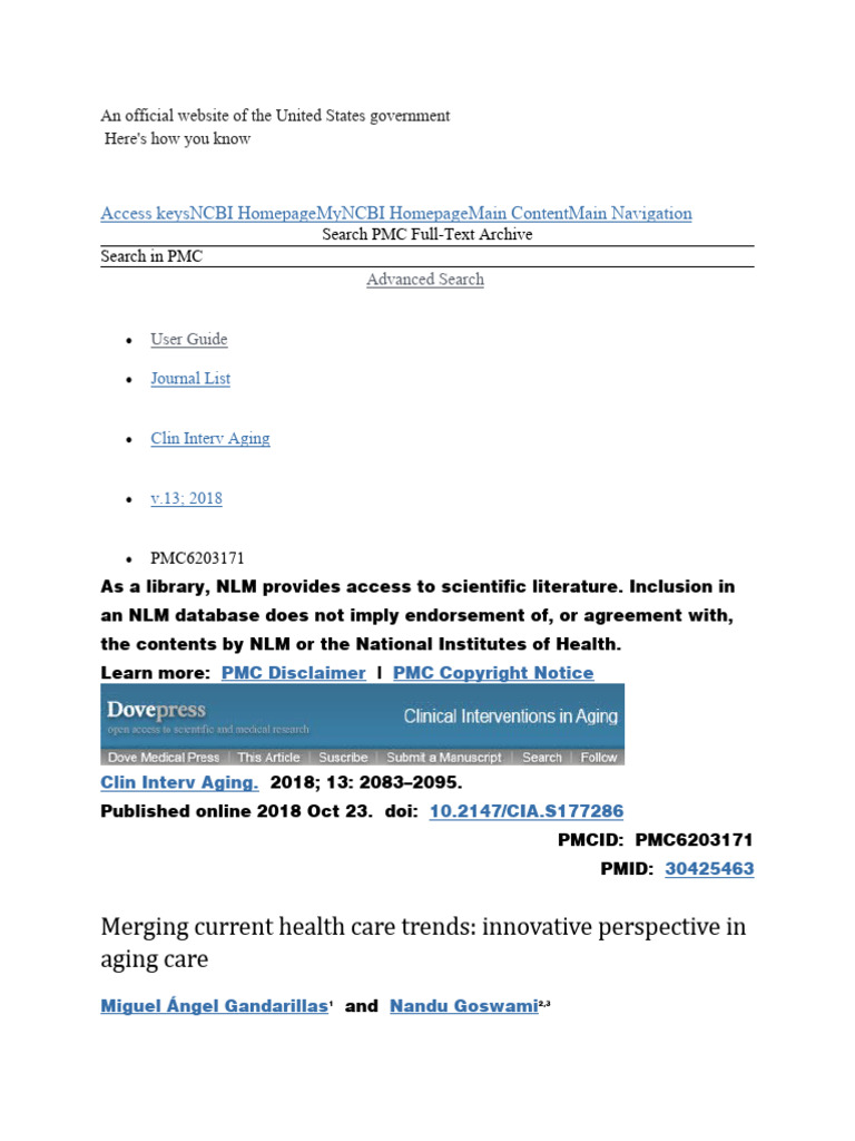 Merging Current Health Care Trends: Innovative Perspective in Aging ...
