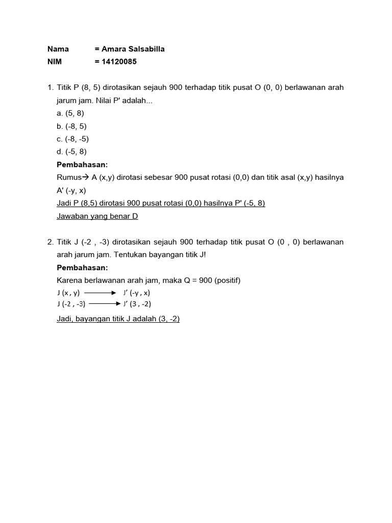 Amara Salsabilla - Tugas MTK (Rotasi) | PDF | Metode & Bahan Ajar ...