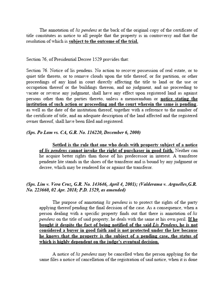 Research On Lis Pendens | PDF | Judgment (Law) | Common Law