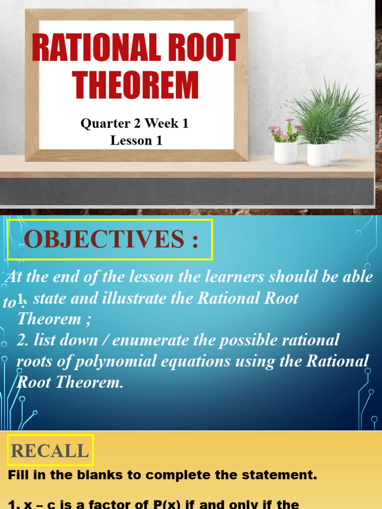 Q2 W1 Lesson 1 Rational Root Theorem Pdf Factorization Polynomial