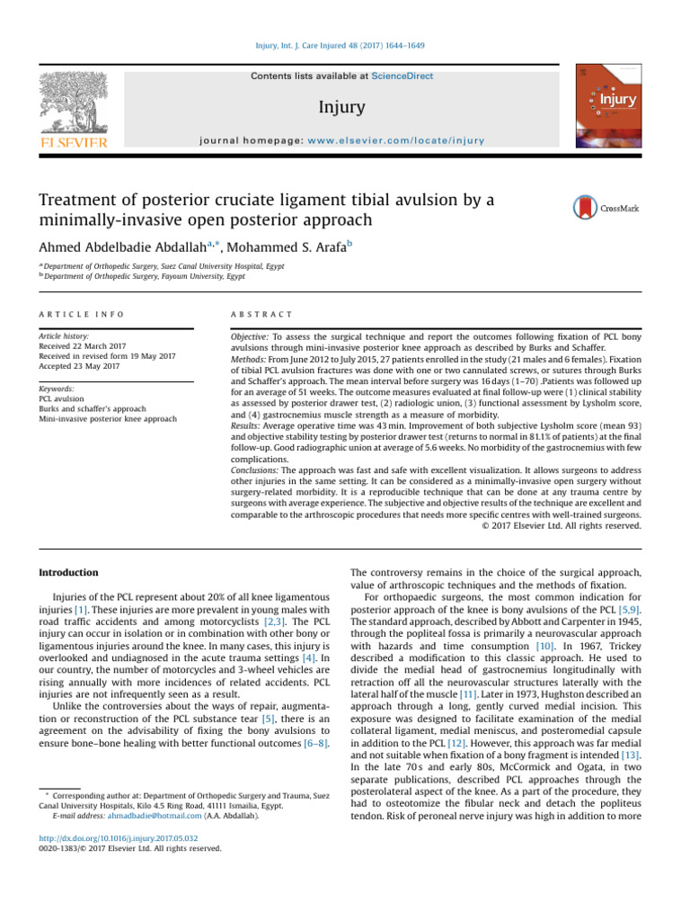 Abdallah 2017 Pcl Avulsion Open Pdf Knee Limbs Anatomy