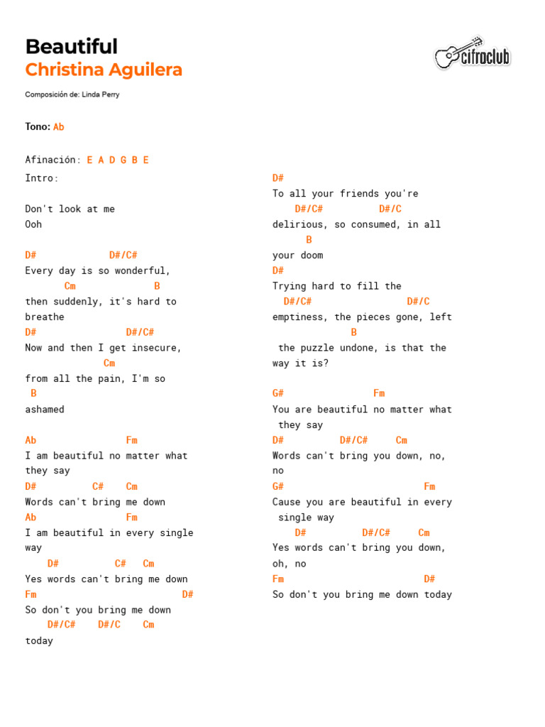 Cifra Club Christina Aguilera Beautiful Pdf